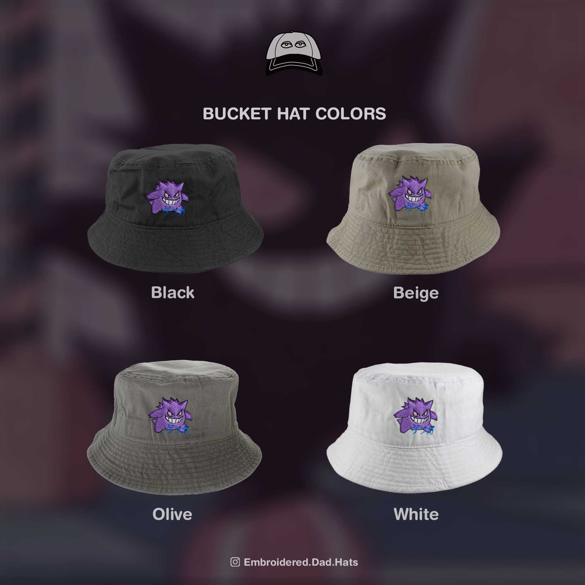 Gengar Anime Embroidered Bucket Hat – Embroidered Dad Hats